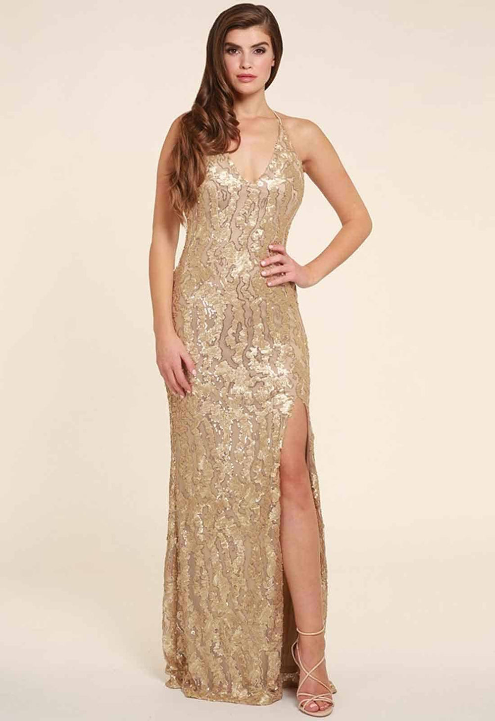 Honor Gold Gia Pleather Sequin Maxi in Gold