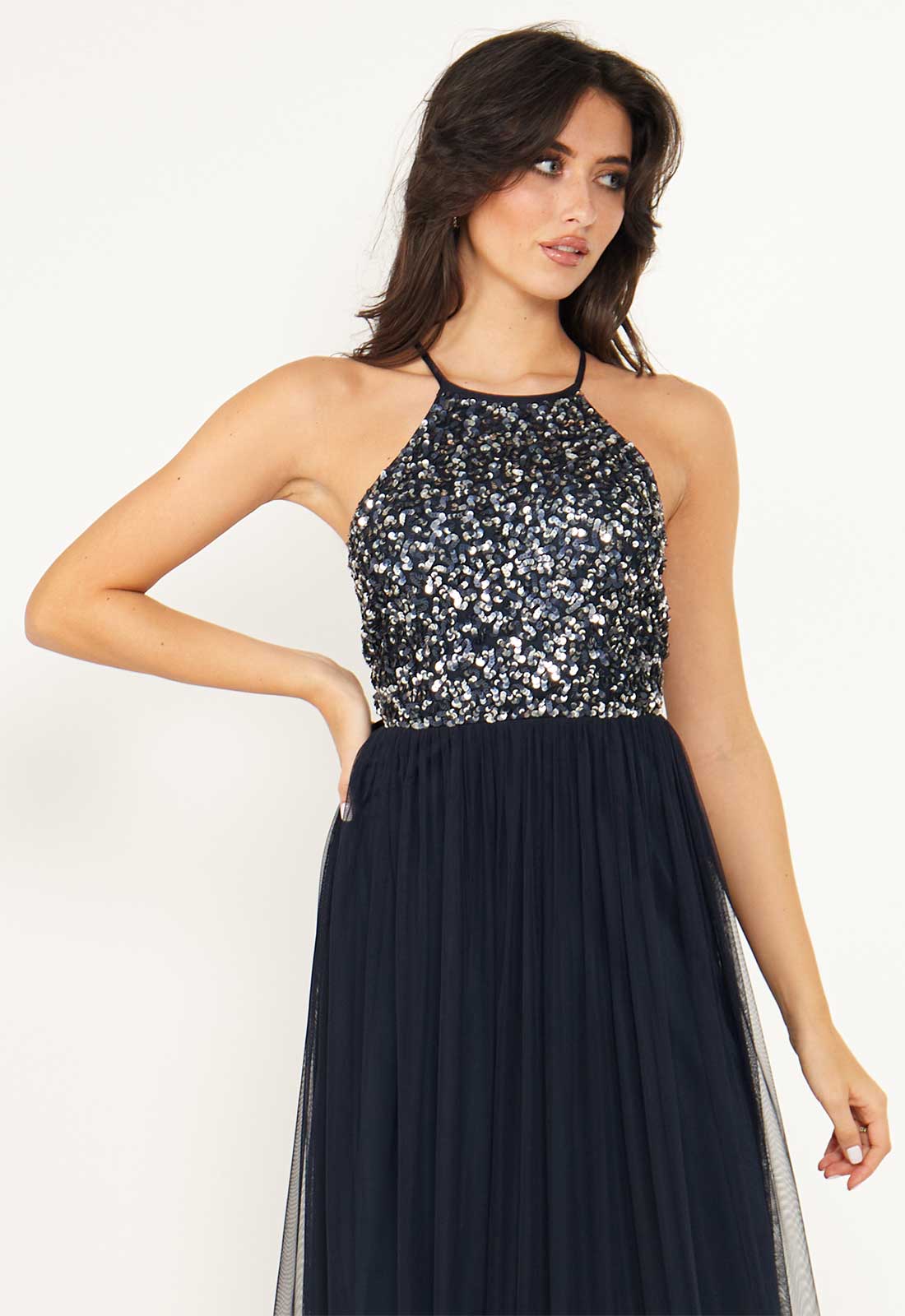 ANGELEYE Navy Ava Sequin Maxi Dress